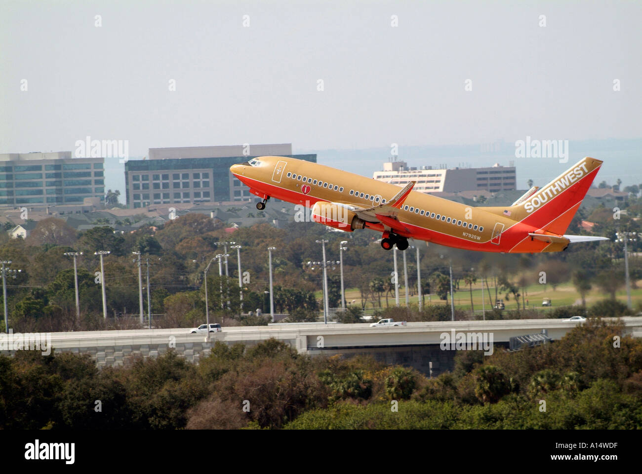 Airline jets take off and land at Tampa International airport Florida ...
