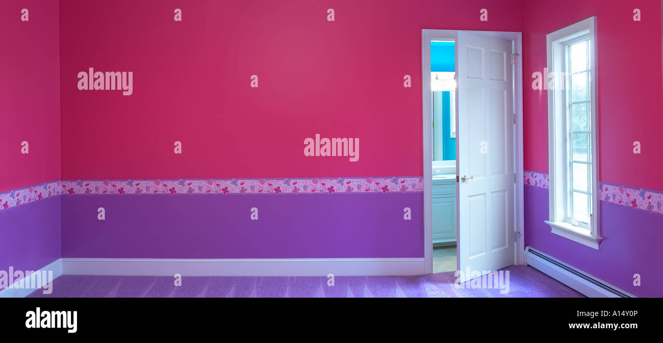 Girls Empty Bedroom With Bright Colors Stock Photo - Alamy