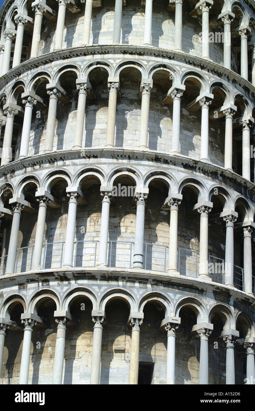 Close-Up Leaning tower of Pisa since restoration work has finished 2001 ...