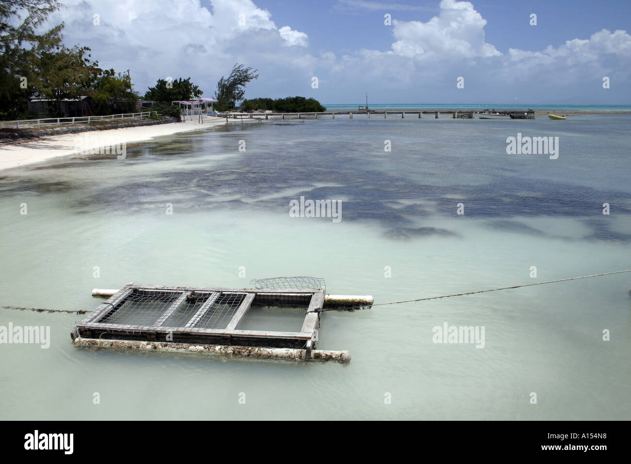 Lobster cage tethered off Anegada Reef Hotel beach Stock Photo - Alamy