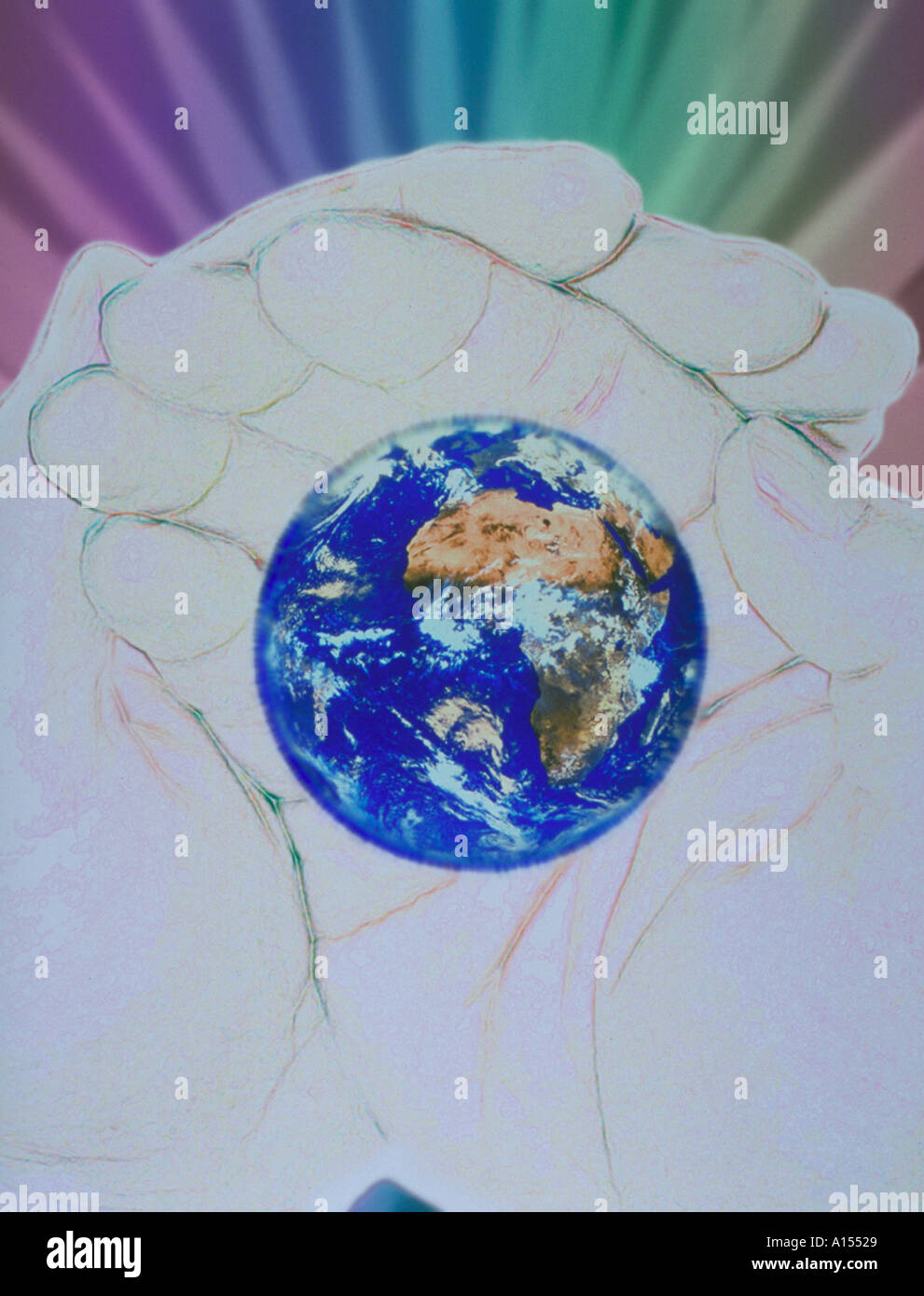 Computer generated image of the earth being cradled in two hands Stock ...