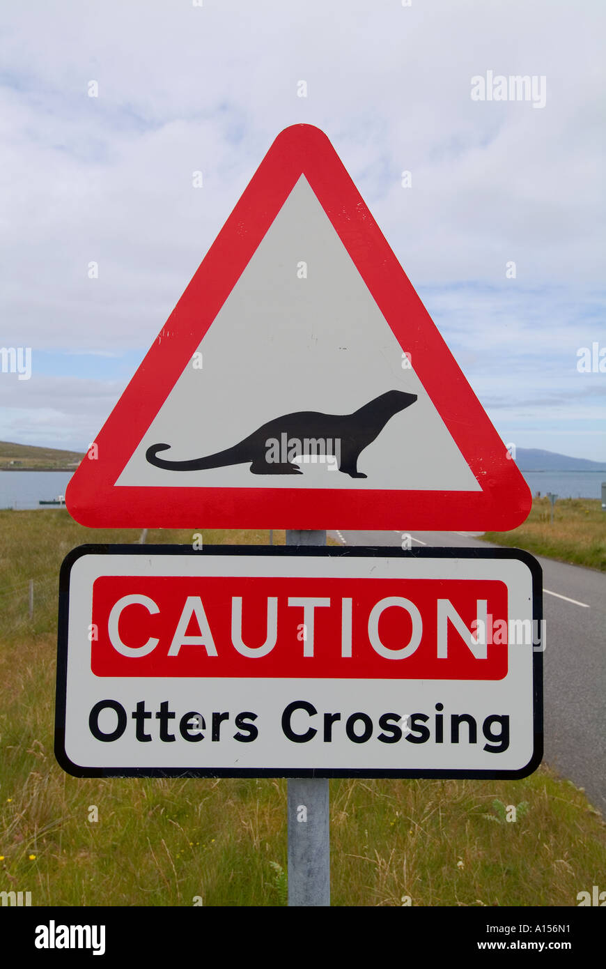 Caution Otter Crossing sign Great Bernera North Uist Western Isles ...