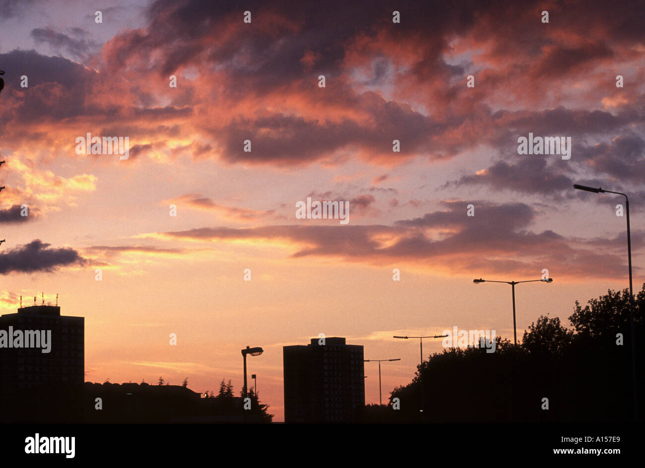 Sunset In The Suburbs Stock Photo - Alamy