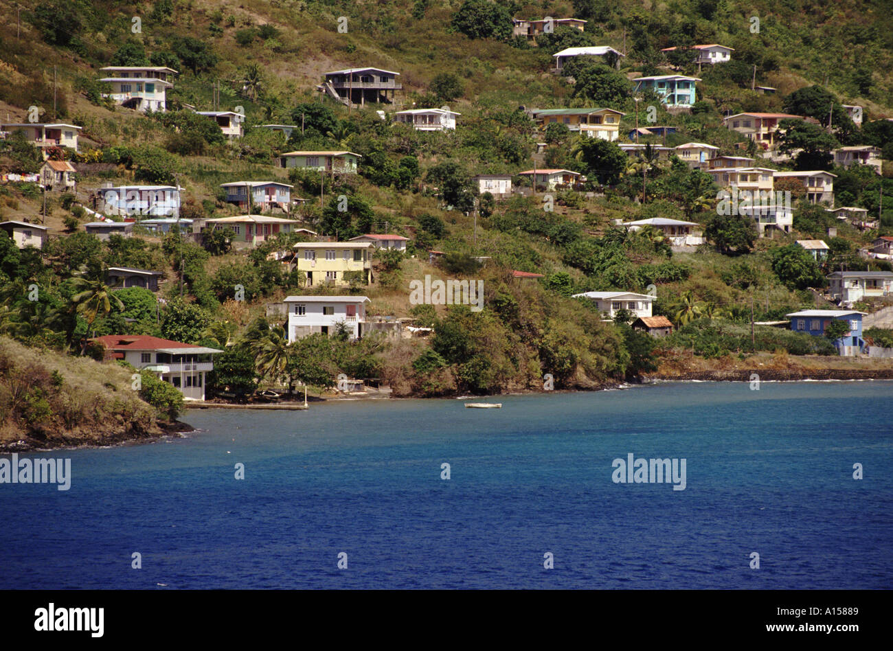 Houses overlooking the sea Bequia Island the Grenadines Caribbean K ...