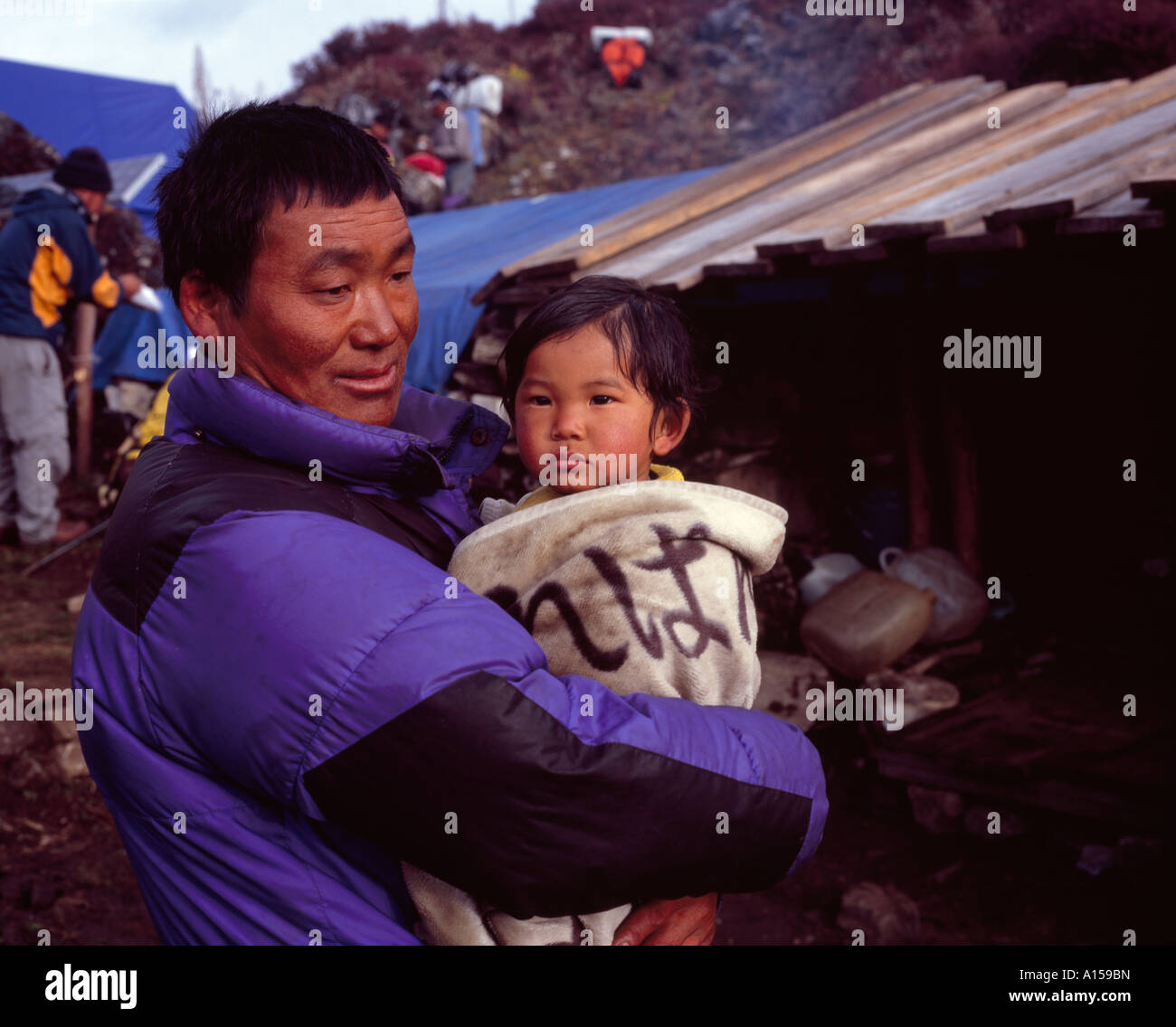 Father and son, Sherpa people Makalu Barun National Park Himalayas ...