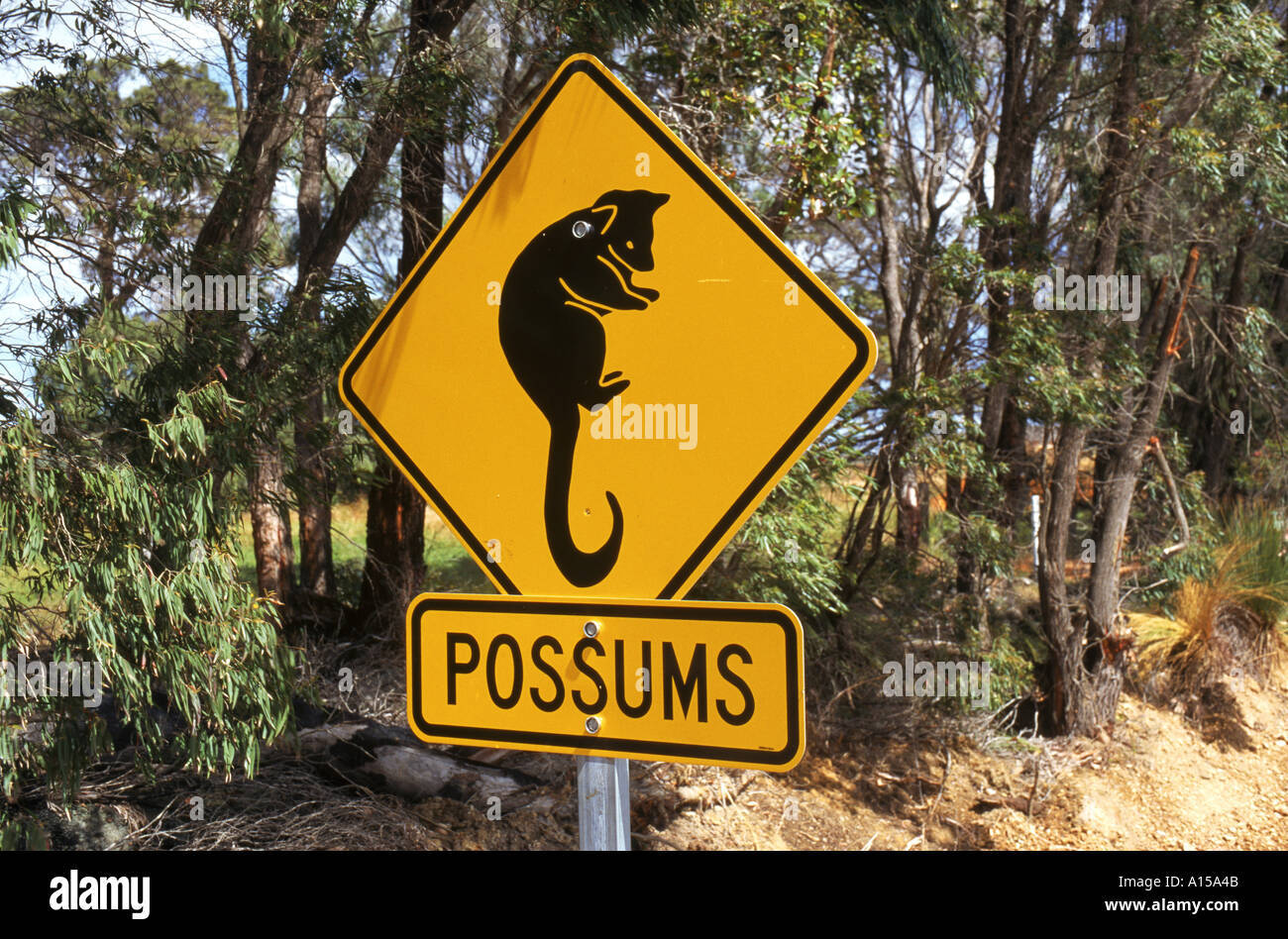 Possums road sign near Dunsborough Western Australia K Gillham Stock ...
