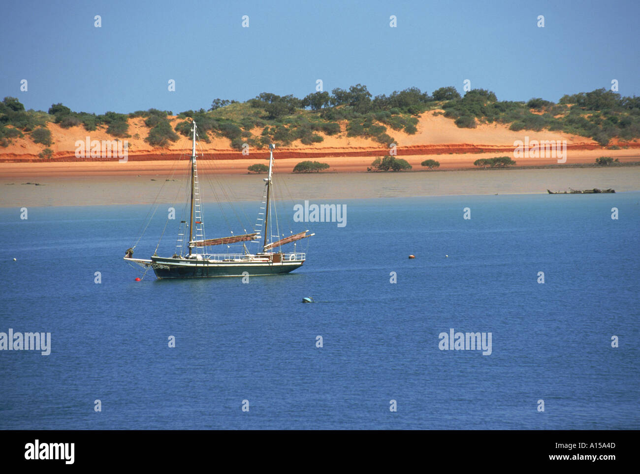 Boat moored offshore at Broome Kimberley Western Australia K Gillham ...