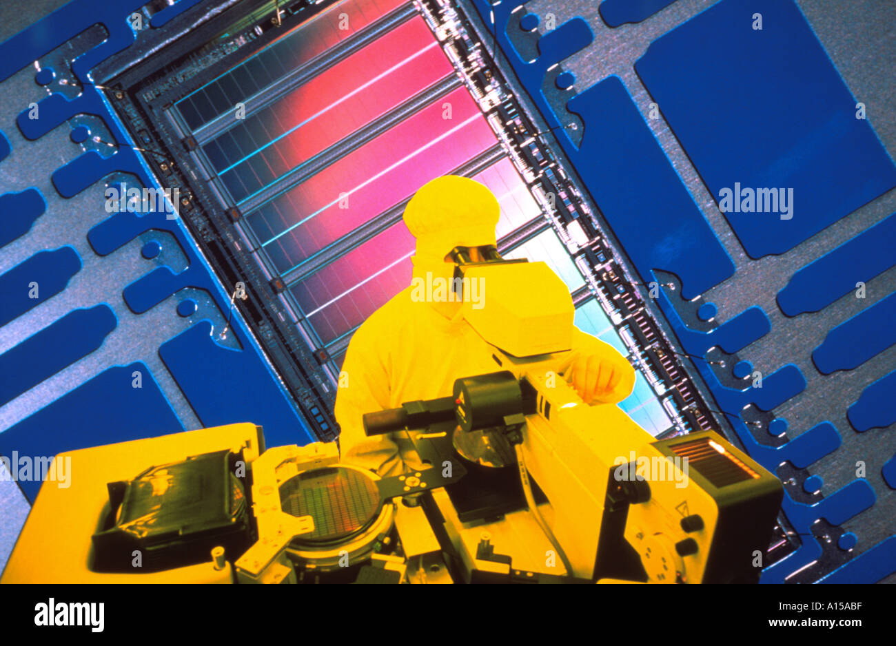 chip manufacturing clean room inspection of wafer Stock Photo - Alamy