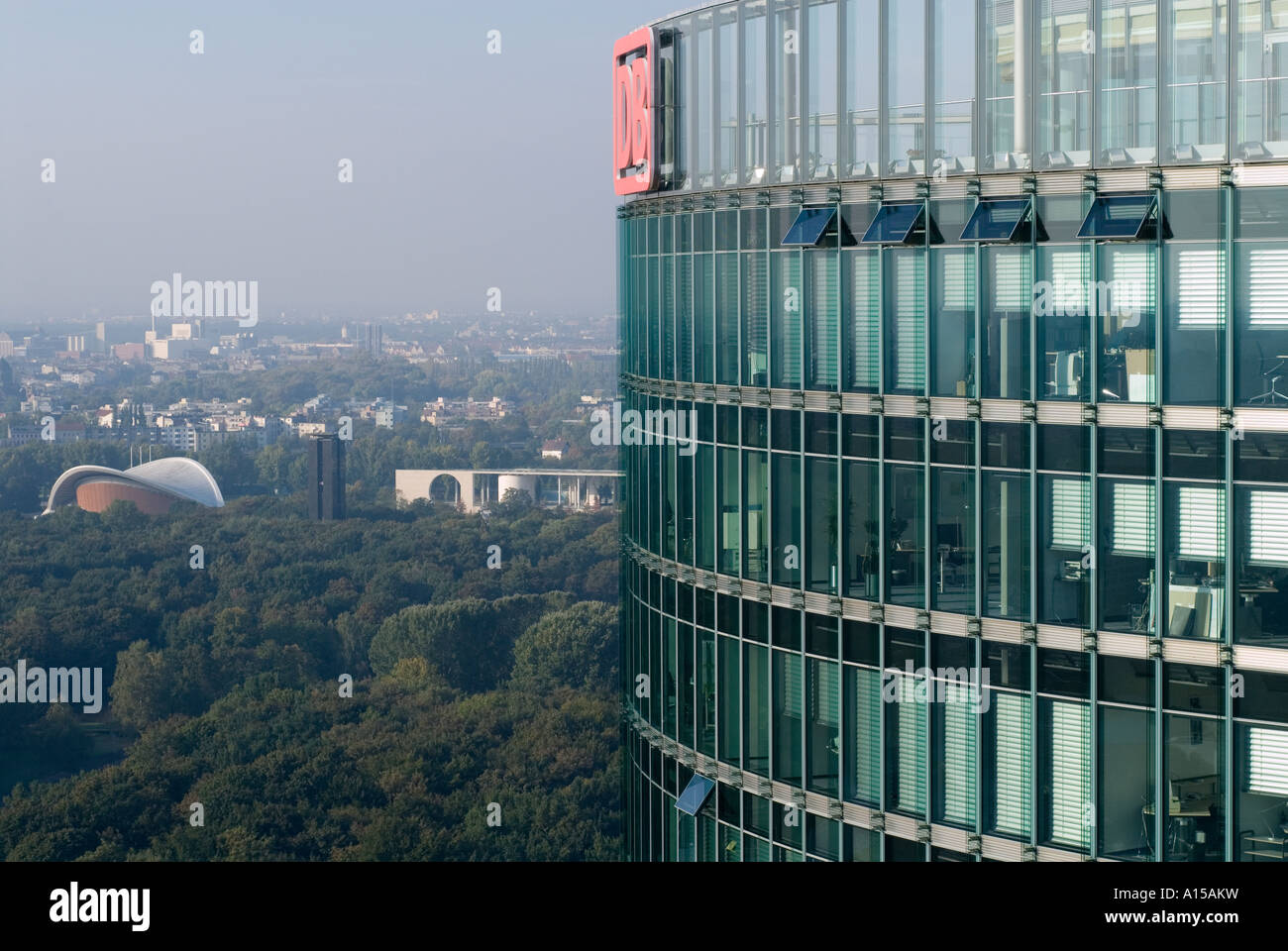 View from the Daimler Chrysler building to the DB Tower and Tiergarten ...