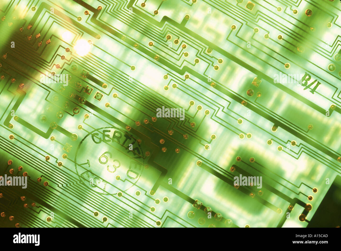 Computer chips and components on computer hard disk circuit board ...