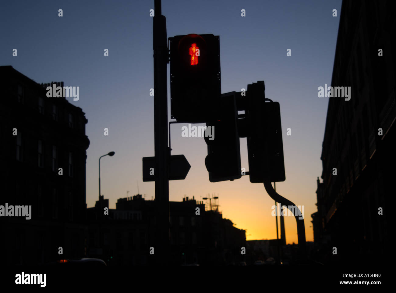 City skyline in Edinburgh with a red stop pedestrian traffic sign Stock ...