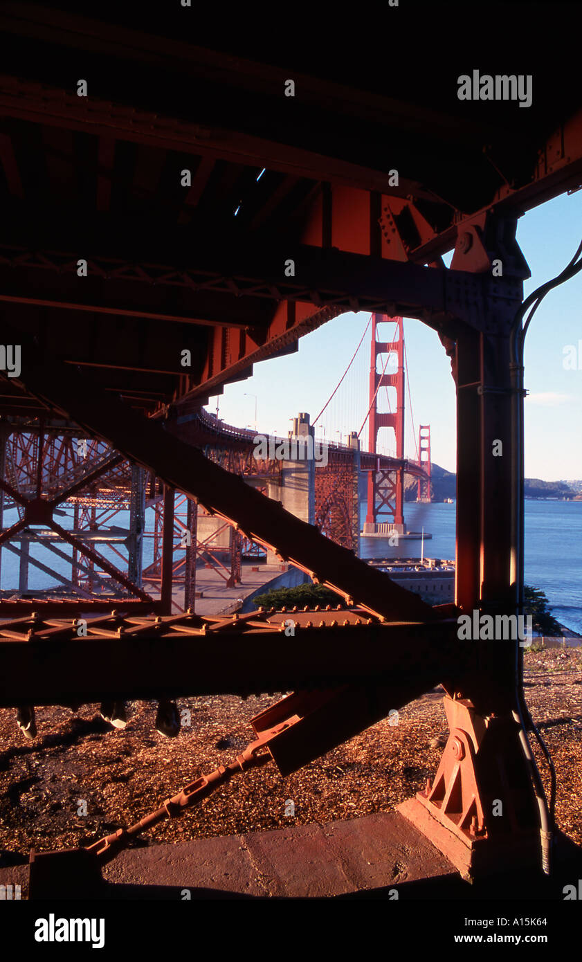 San Francisco Golden Gate bridge California underneath Stock Photo - Alamy