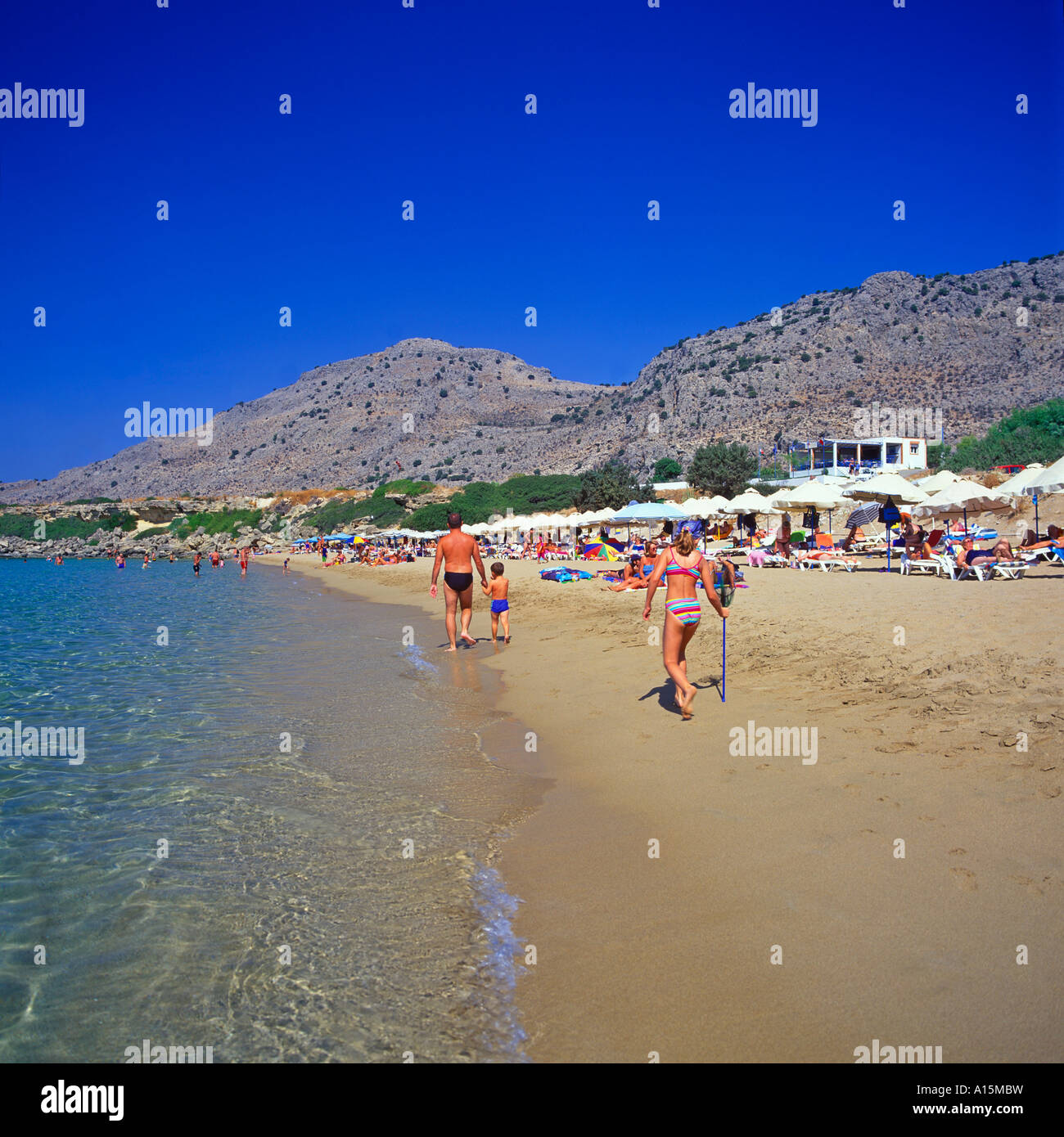 PEFKOS BEACH NEAR LINDOS RHODES Stock Photo - Alamy