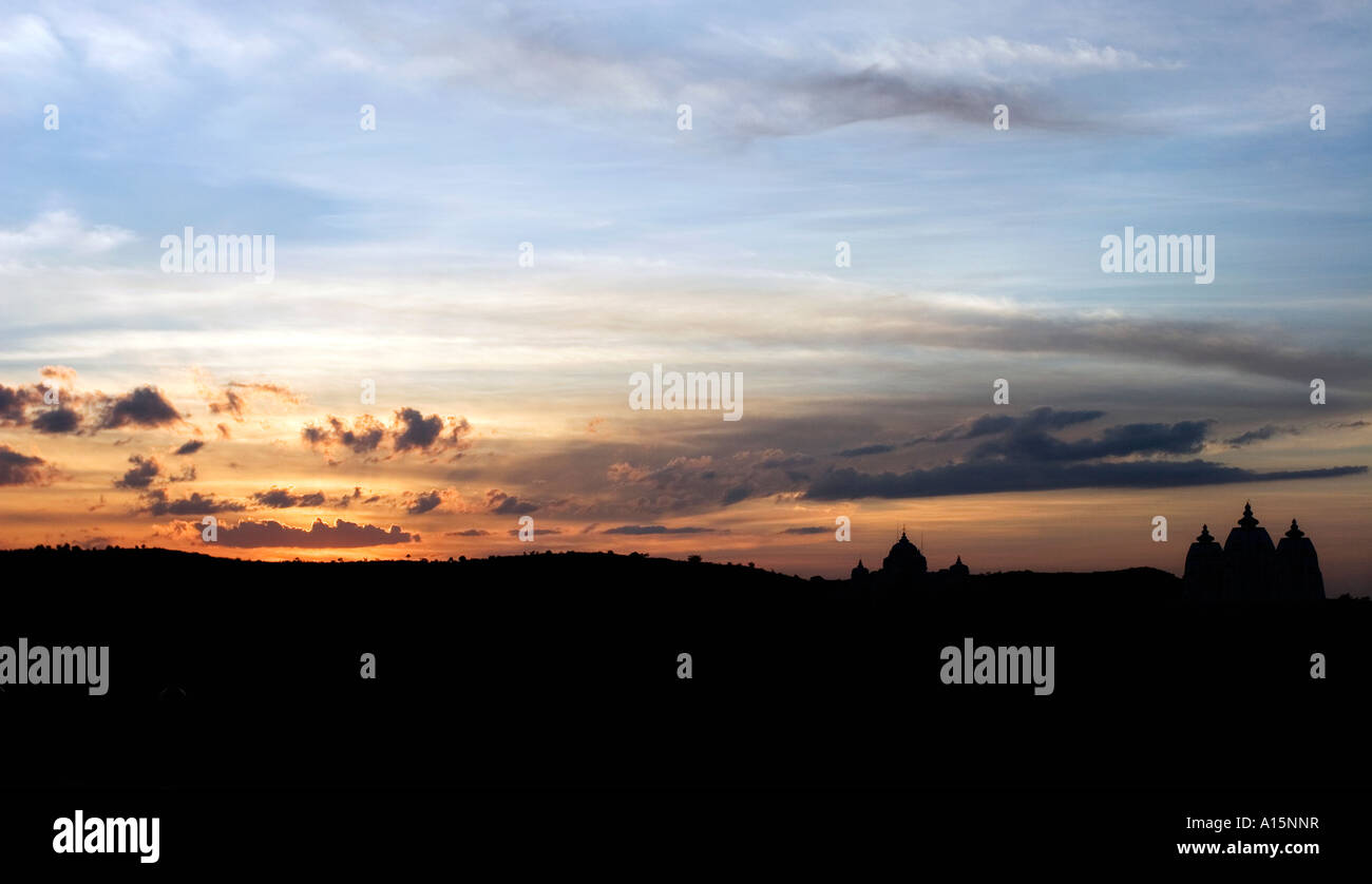 Sunset over Indian architecture in the South Indian town of Puttaparthi ...