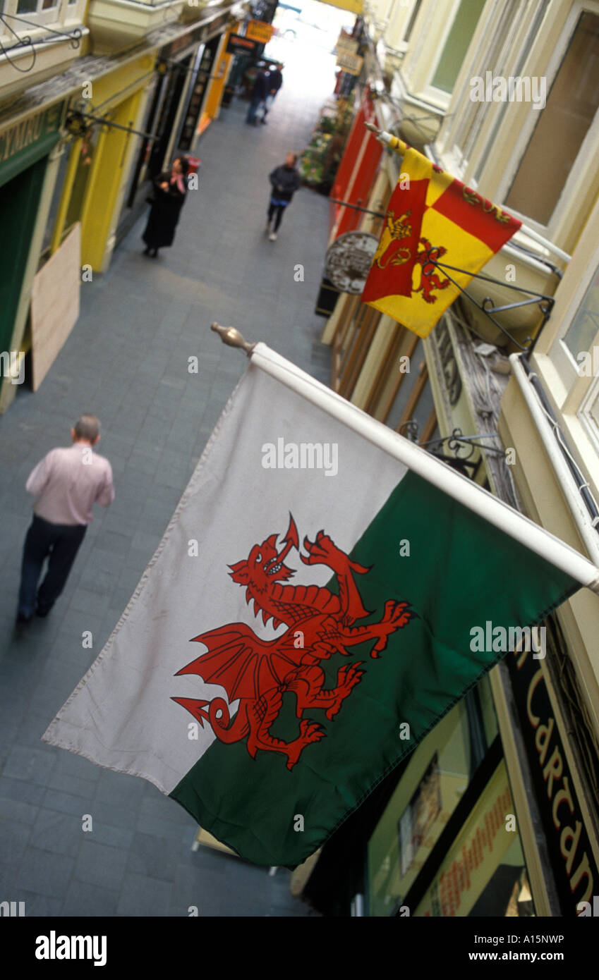 Welsh Cymru Flag in Castle shopping arcade Cardiff Wales. UK Stock ...