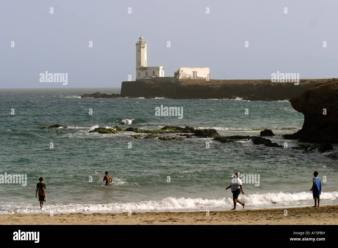 Cape Verde islands. Santiago. Praia. beach & Lighthouse Stock Photo - Alamy