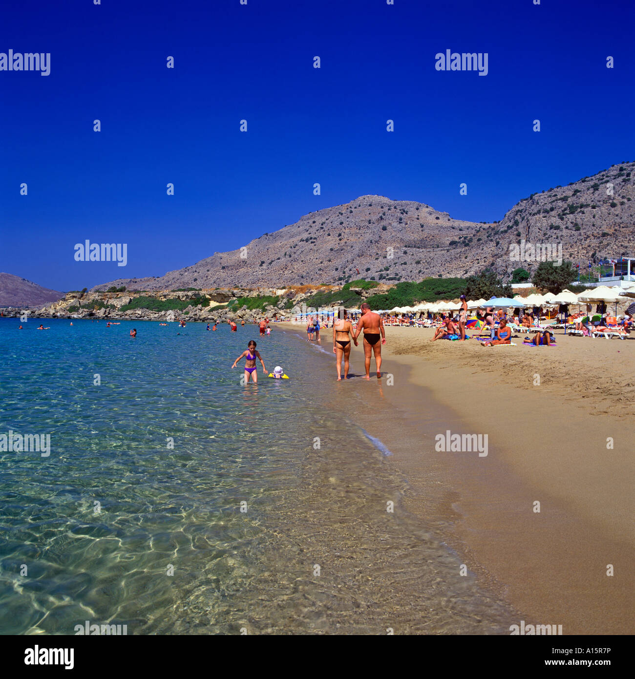 PEFKOS BEACH NEAR LINDOS RHODES Stock Photo - Alamy