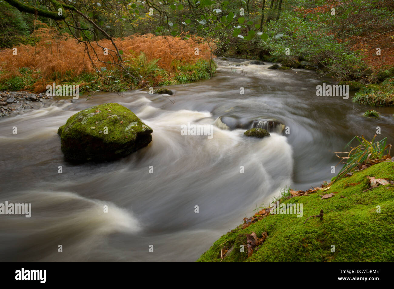 River flowing slow shutter speed Cumbria Lake District England UK GB EU ...