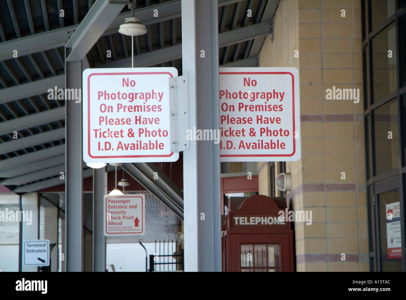 Signs to entrance of cruise ship prohibits photography and gives ...