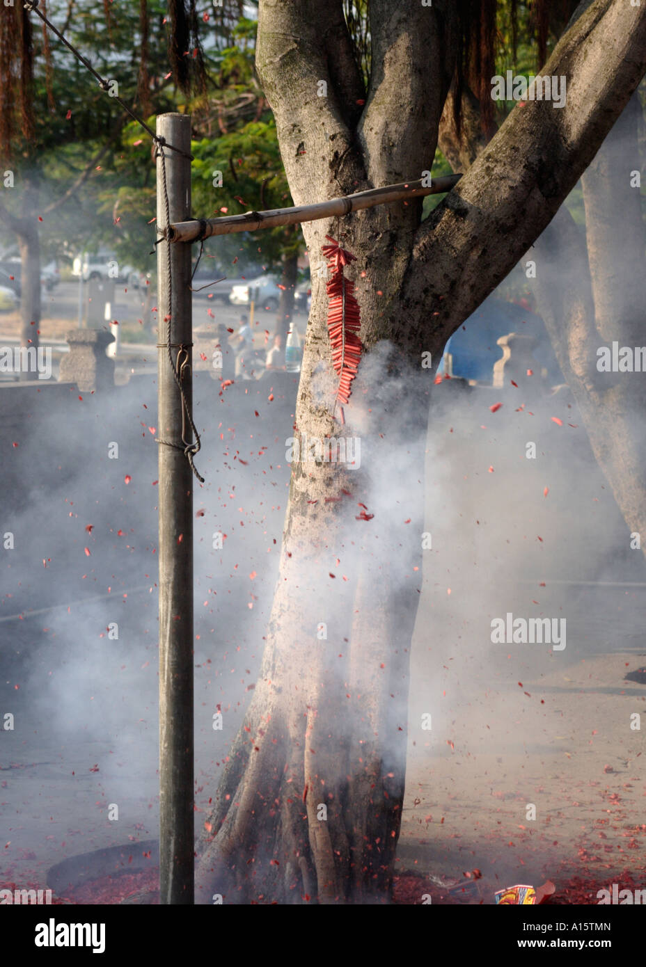 A string of fire crackers set off in a Buddhist temple Stock Photo - Alamy
