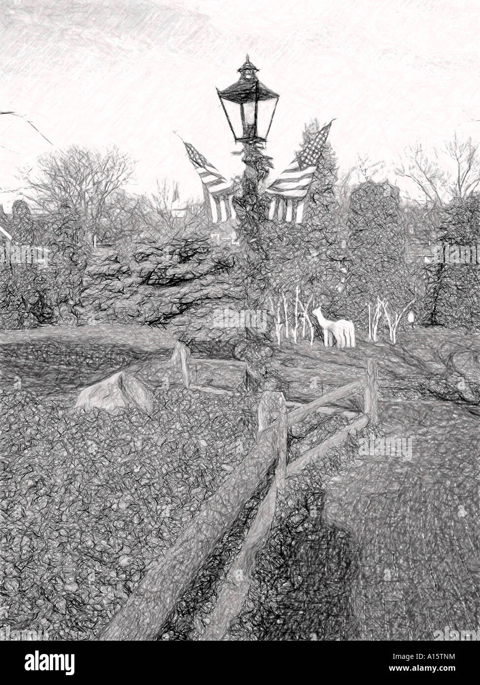 Sketch of country scene Stock Photo - Alamy