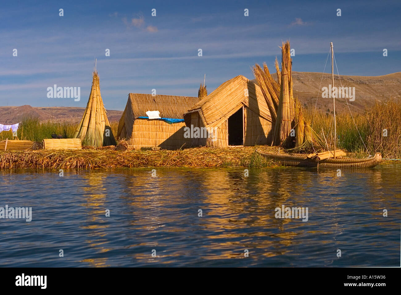 The floating island of Uros on Lake Titicaca Peru Stock Photo - Alamy