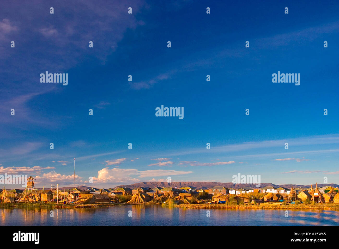 The Uros floating Island on lake Titicaca Peru Stock Photo - Alamy