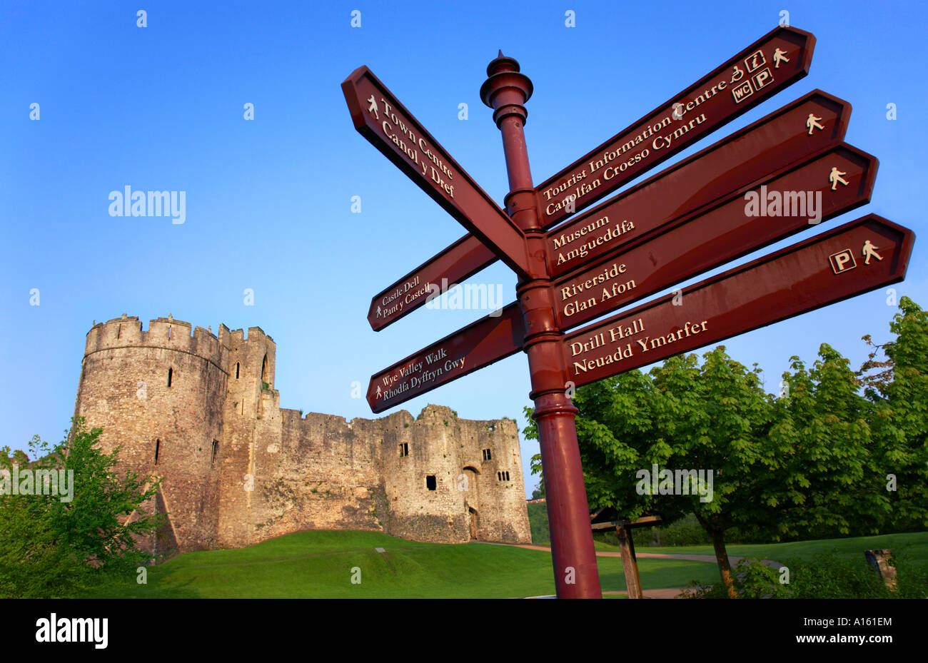 A tourist information sign provides directions to the main historic ...