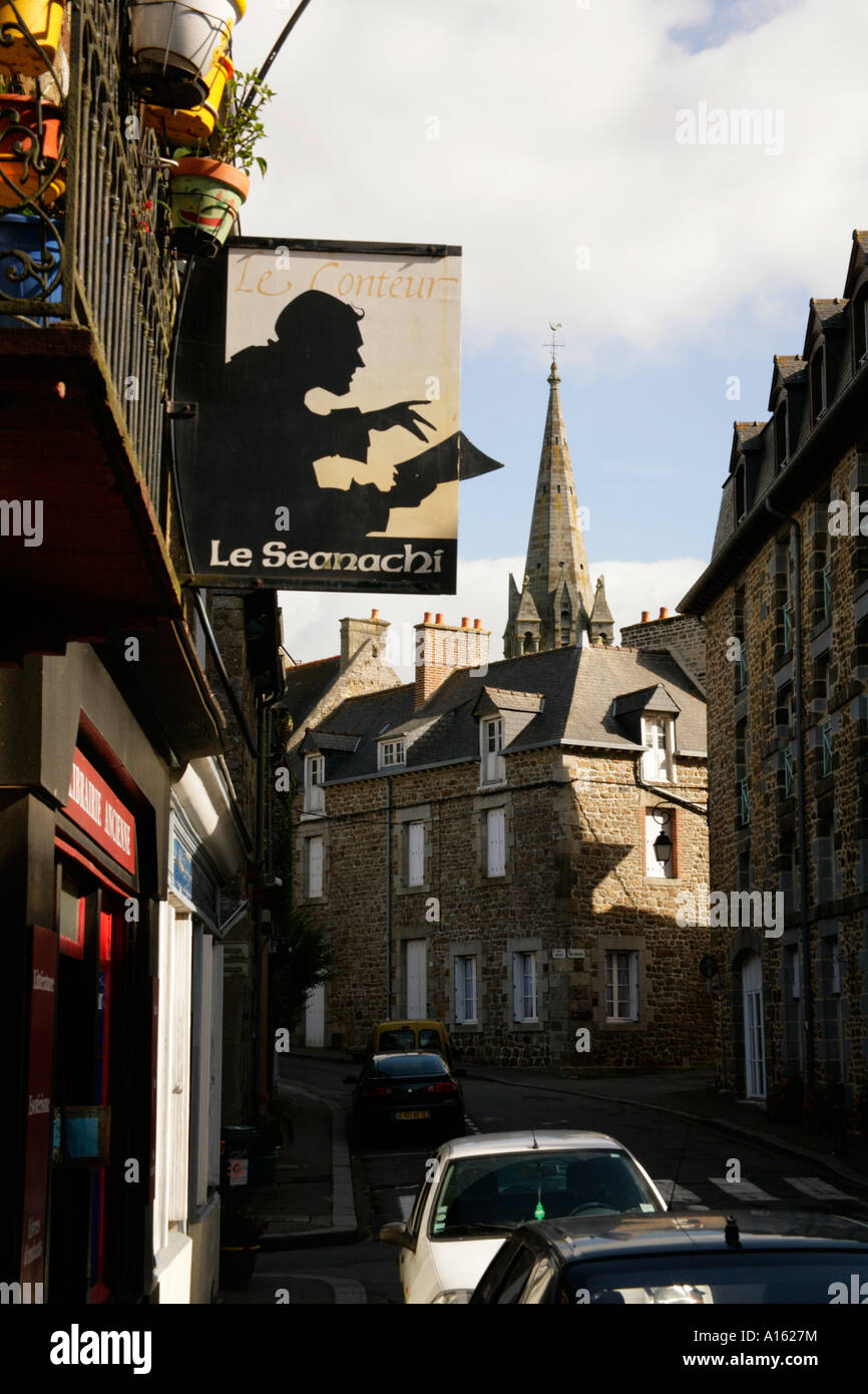 Becherel, Brittany, France, sign of Le Conteur, the storyteller and ...