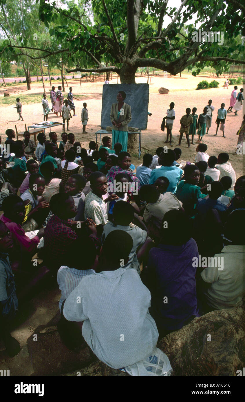 Rural school in Africa under the tree Stock Photo - Alamy