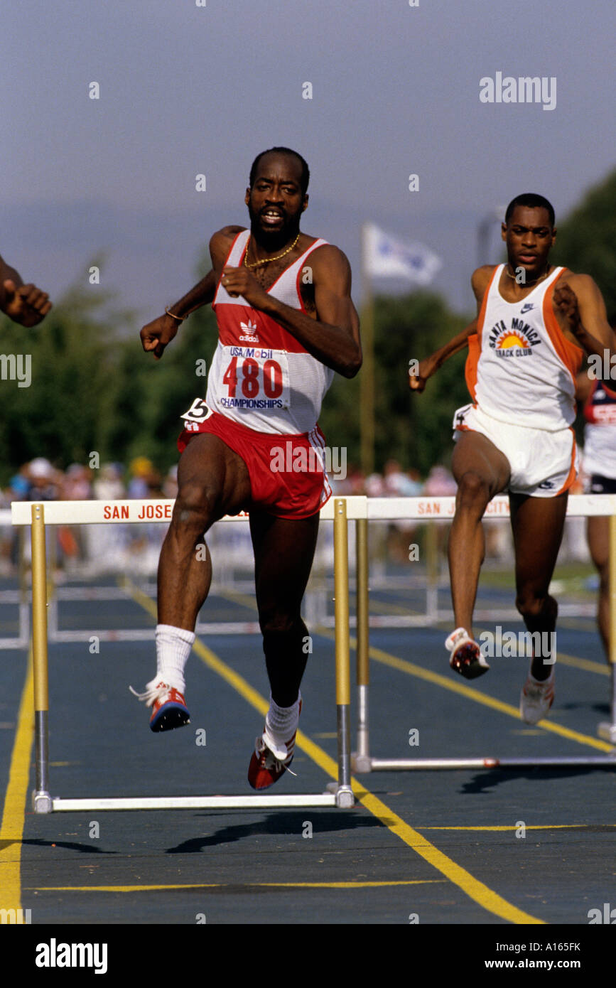 Digital stock image of Edwin Moses competing in track meet Stock Photo ...