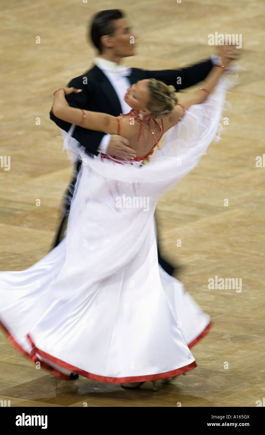 Professional ballroom dancers performing in the Standard Dance ...