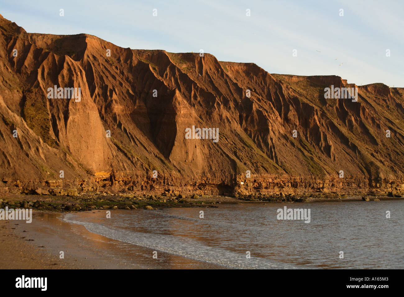 Eroded cliff face on the Brigg, Filey, North Yorkshire, England, UK ...