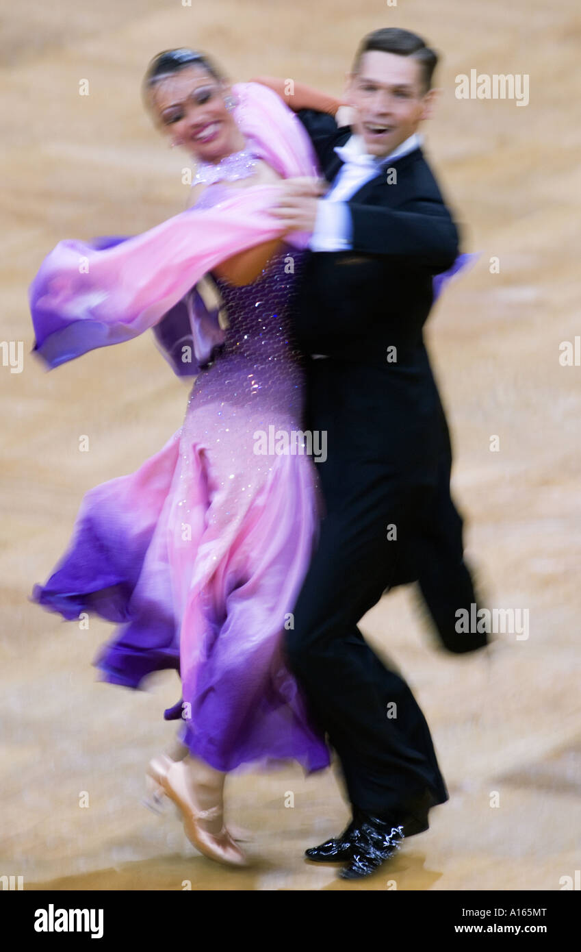 Professional ballroom dancers performing in the Standard Dance ...