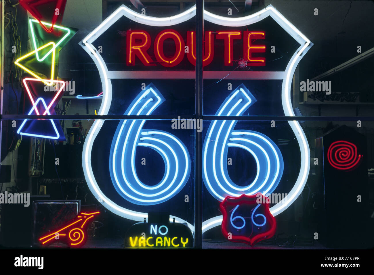 Sign at Absolutely Neon store in Nob Hill area, on Route 66, Central ...