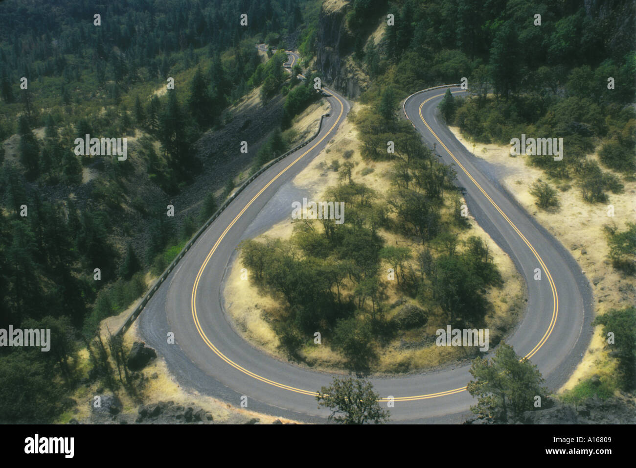 Winding road on Columbia River Gorge scenic highway, Oregon USA Stock ...