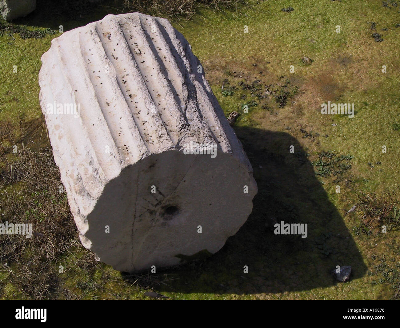 Marble column drum in the site of the Mausoleum in Bodrum Turkey Stock ...
