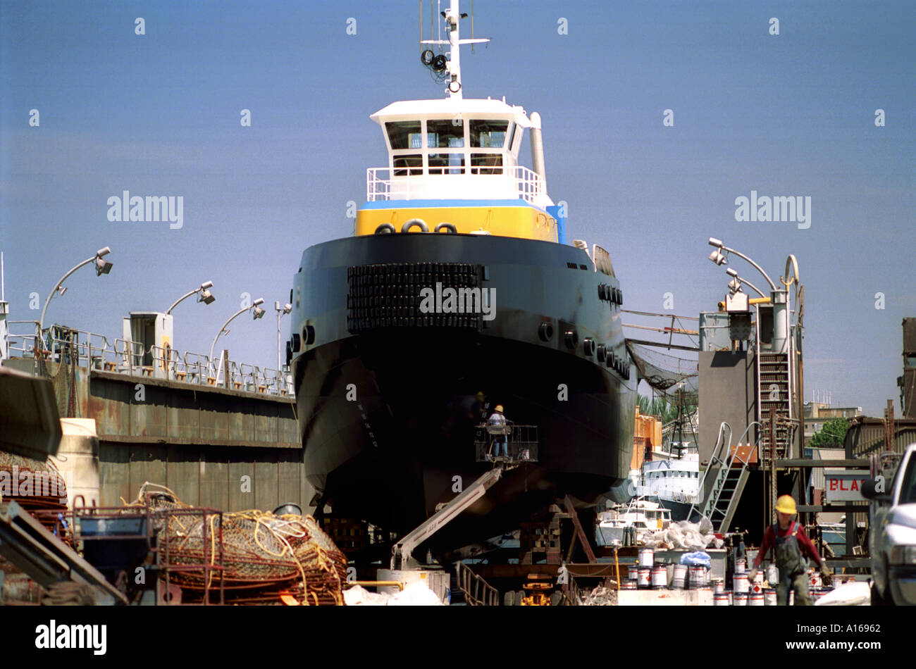 A tugboat in drydock in a Seattle shipyard Stock Photo - Alamy