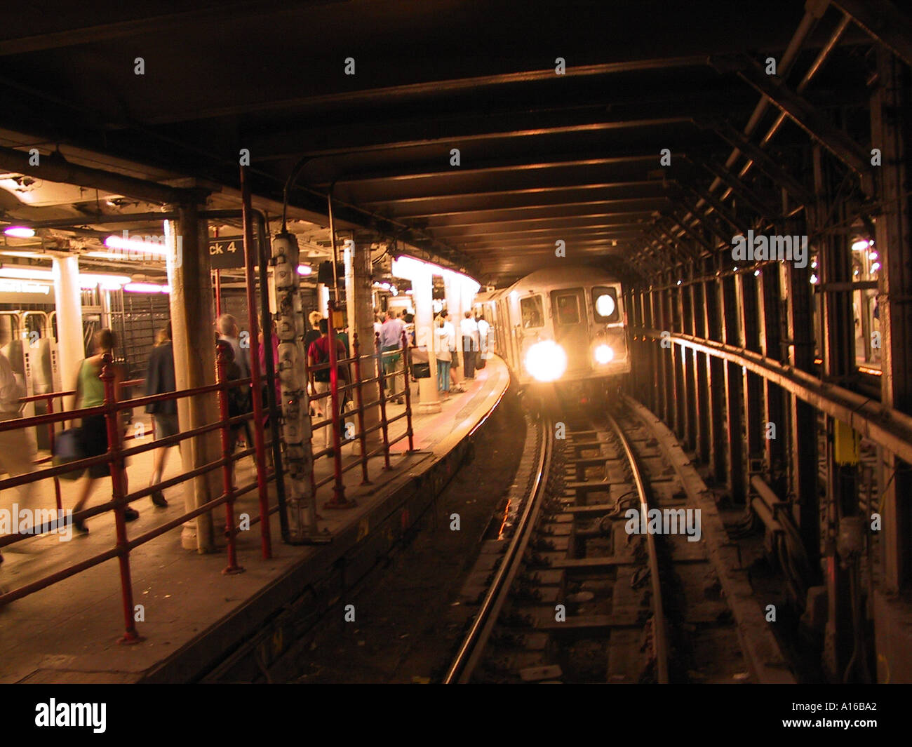 Train coming into a New York City subway station NY USA Stock Photo - Alamy
