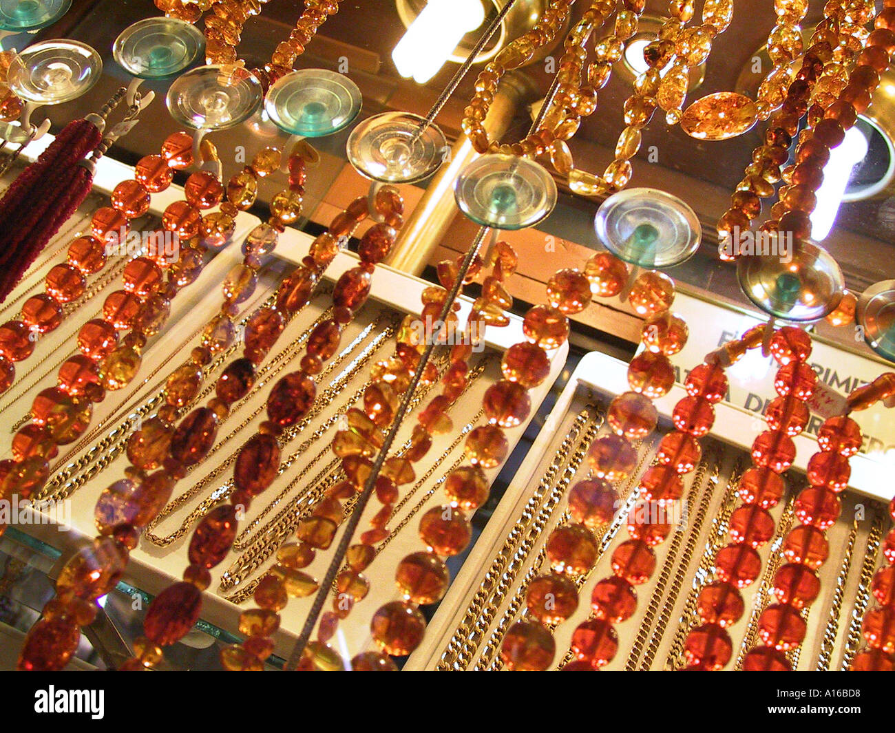 Amber neklaces in jewelry shop window at the Grand Bazaar Istanbul ...