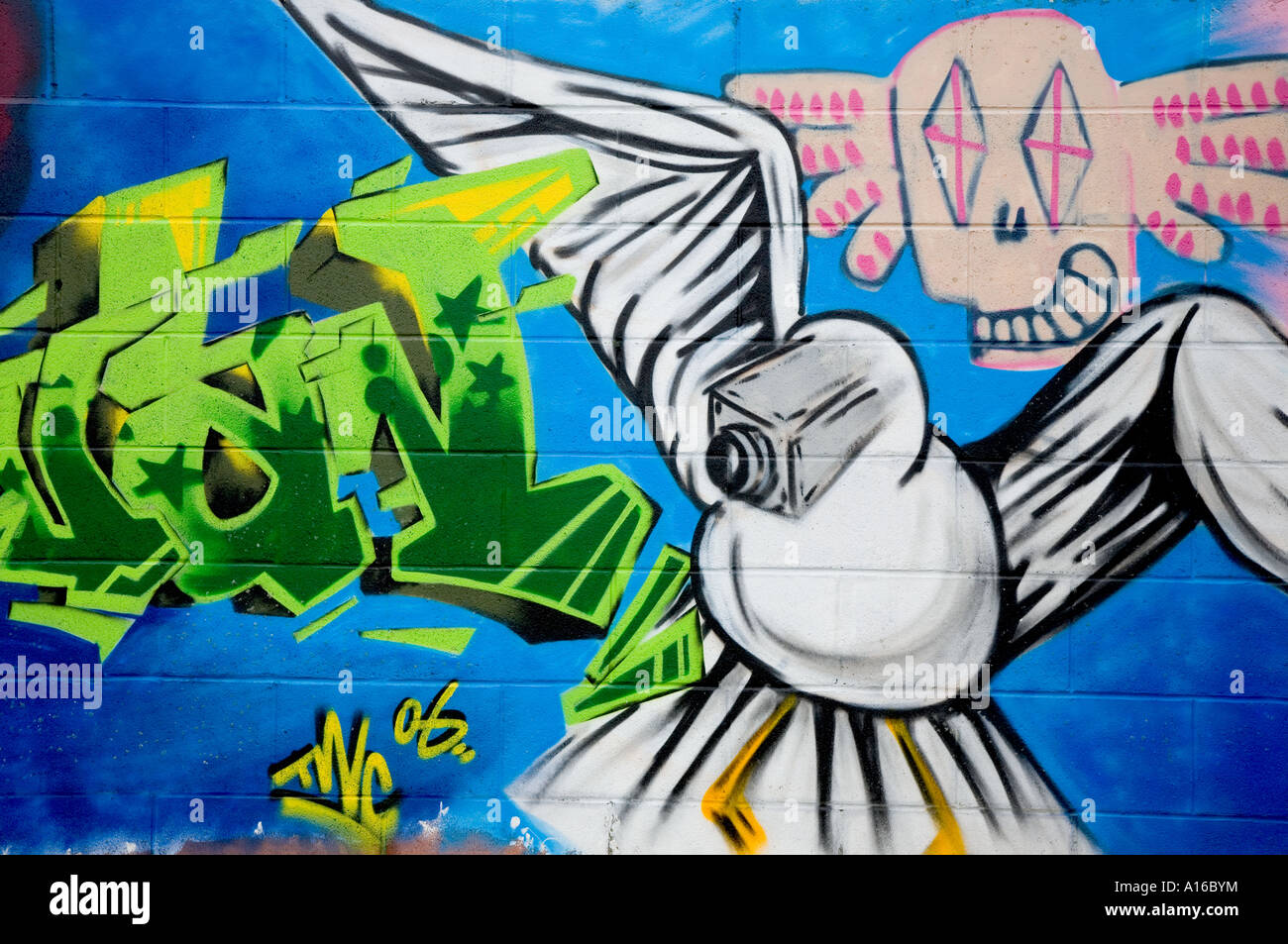 Bird Graffiti school wall painting Dundee City Centre Tayside Scotland ...