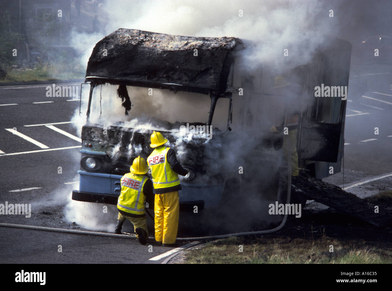 Van on fire at Hayfield, Derbyshire, England, UK Stock Photo - Alamy