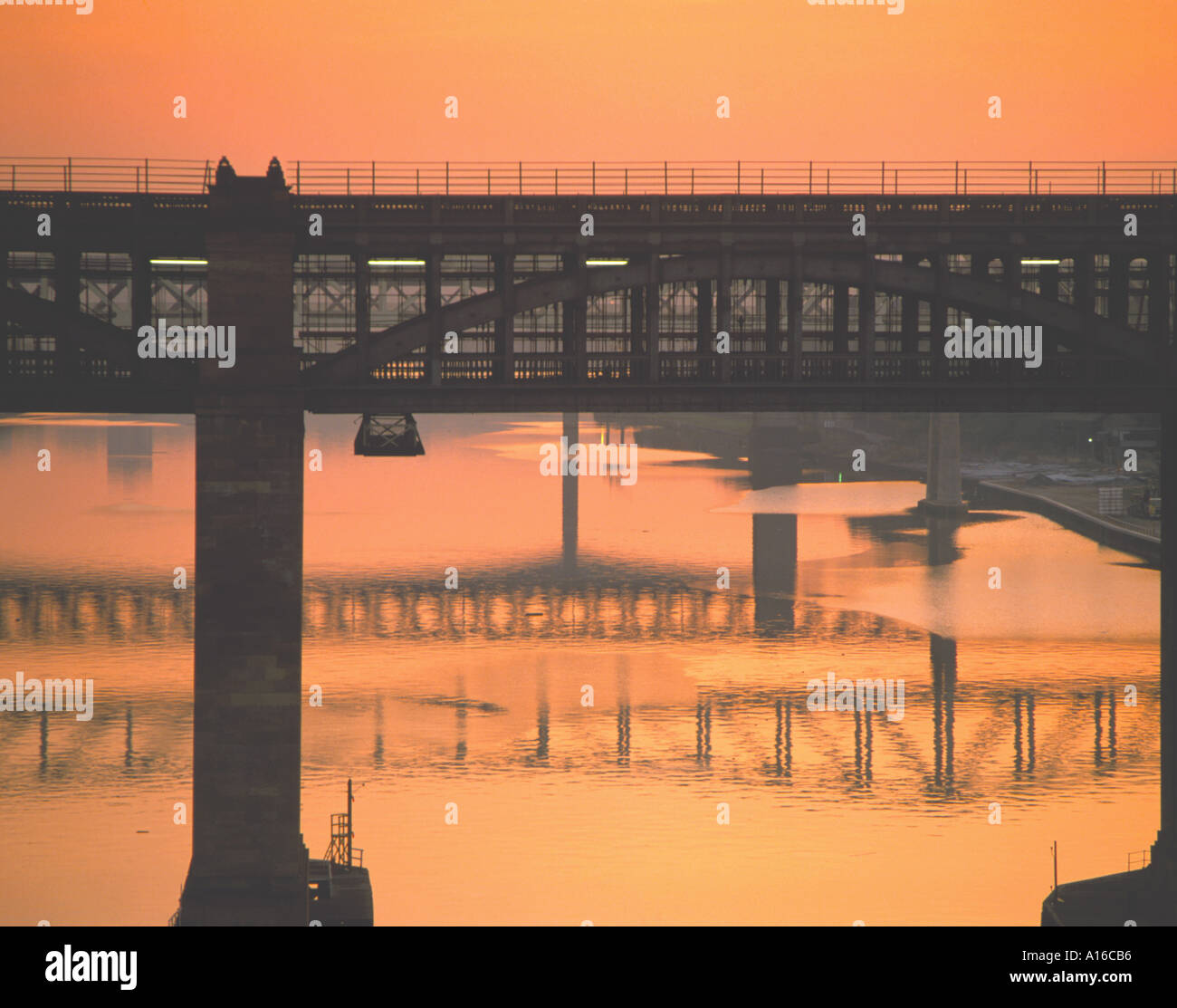 Detail of the High Level Bridge over the River Tyne at sunset ...