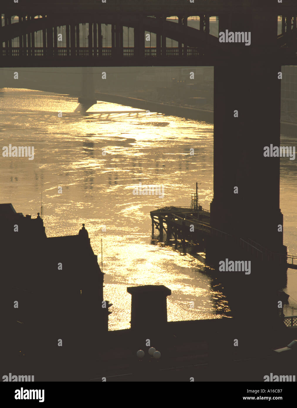 Detail of the High Level Bridge and River Tyne, Newcastle upon Tyne ...
