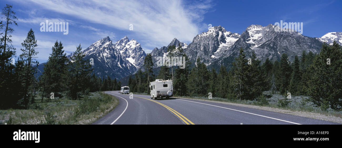Tourist Traffic On Grand Teton National Park Road With Teton Mountain ...