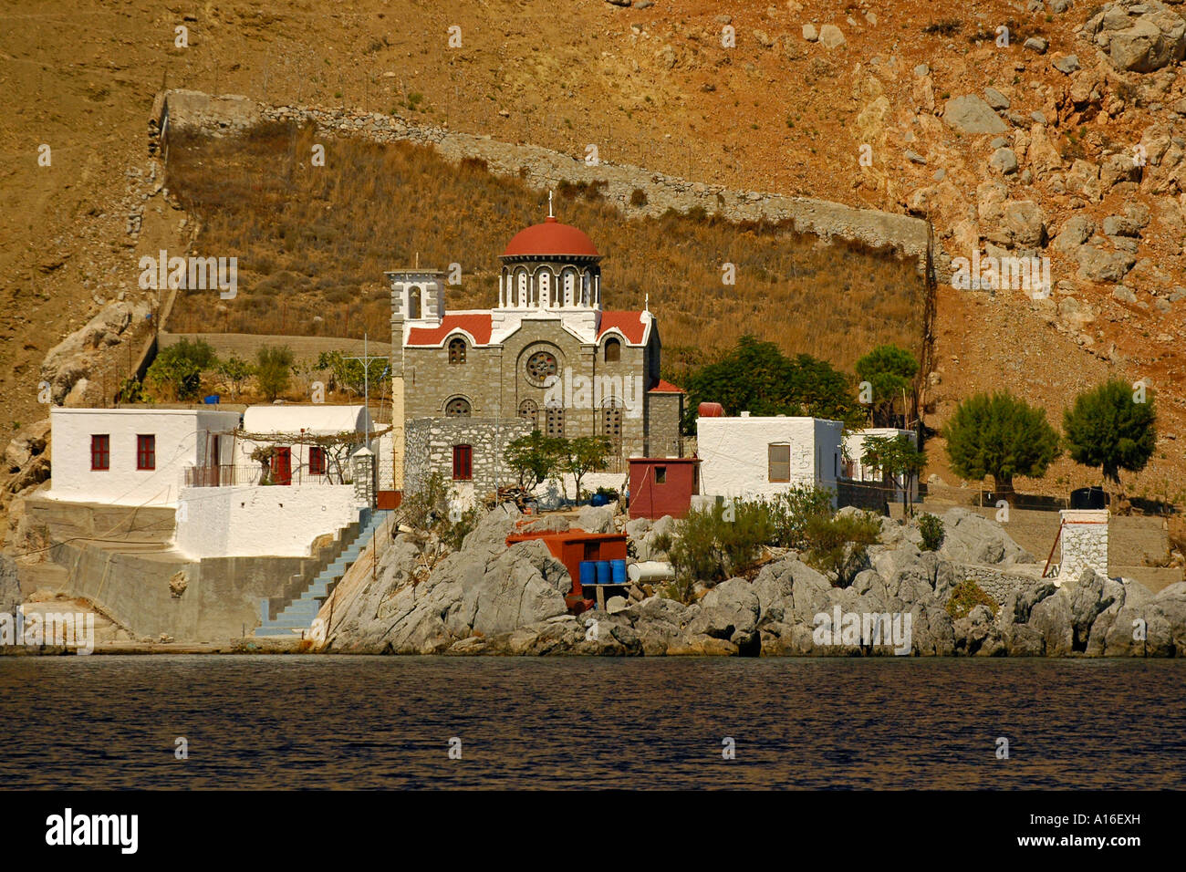 Monastery on Greek island of Simi (Symi), Yialos-Symi Harbour, Greece ...