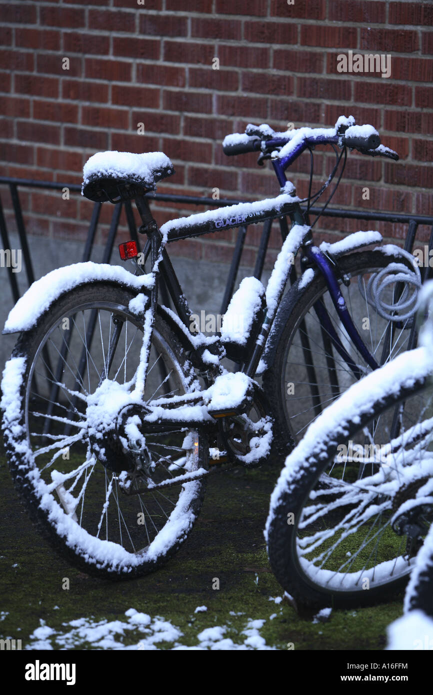 Snow on Bicycles Stock Photo - Alamy