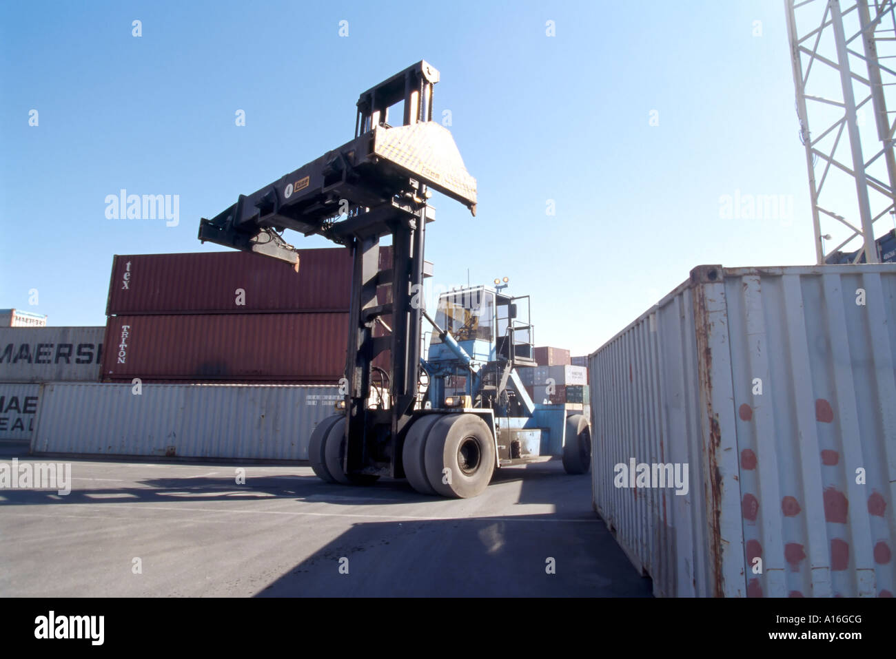 so called stacker in container terminal Stock Photo - Alamy