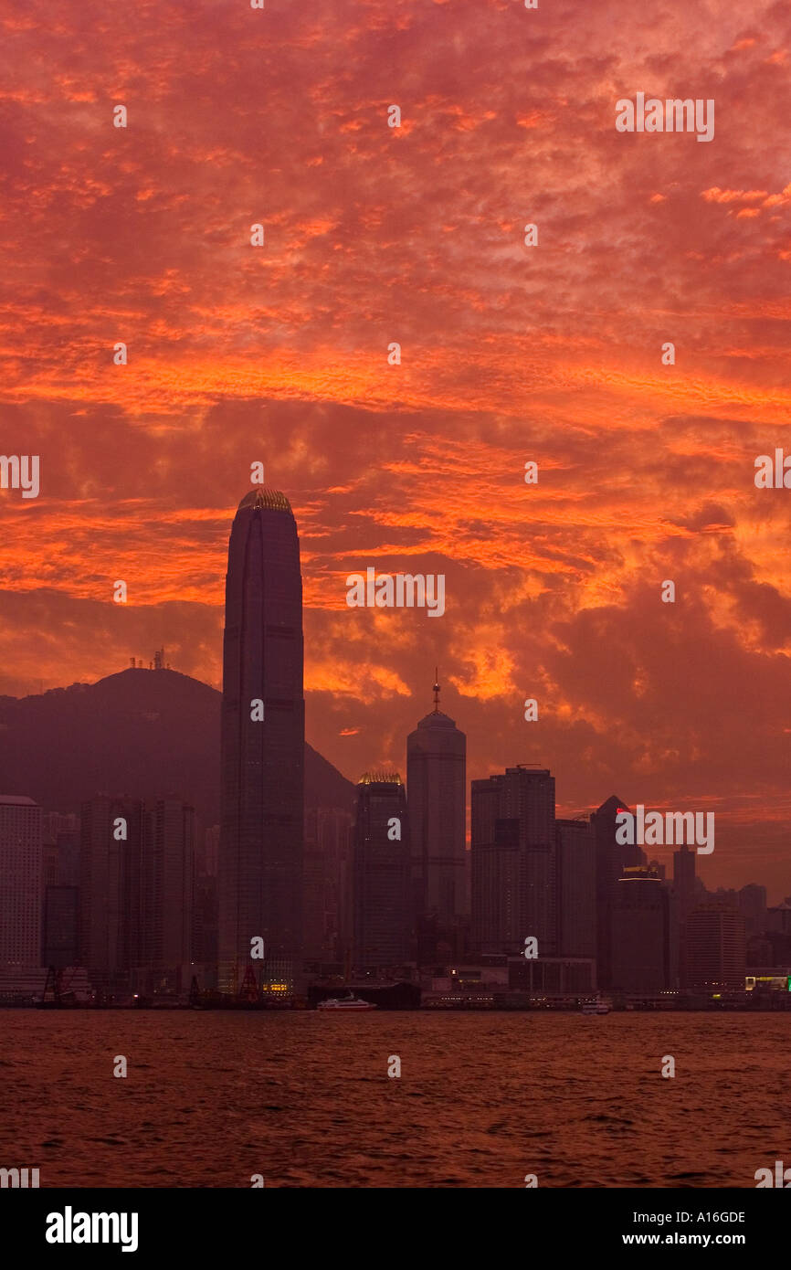 Victoria Harbour and the IFC building at sunset Hong Kong China Stock Photo - Alamy