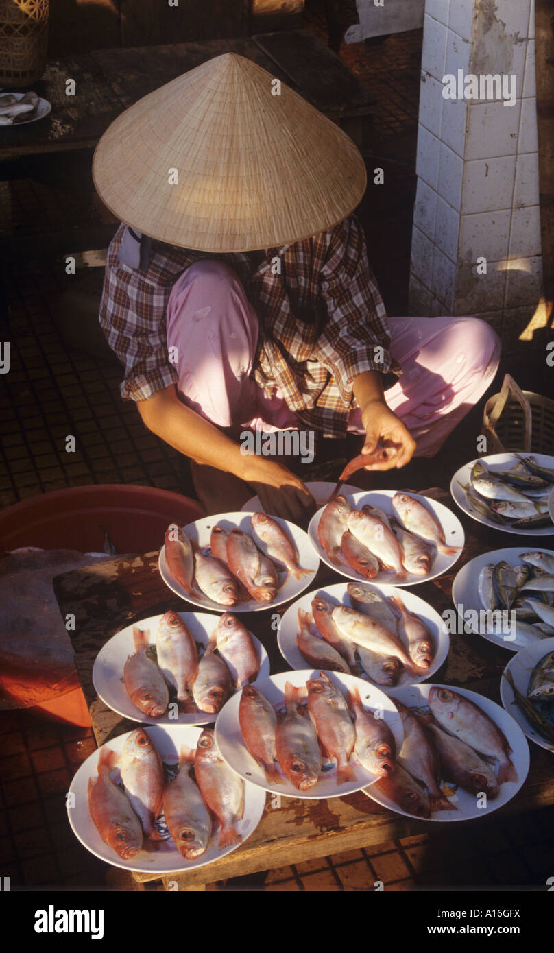 Women selling fish from her stall at Hoi An seafood market Stock Photo ...